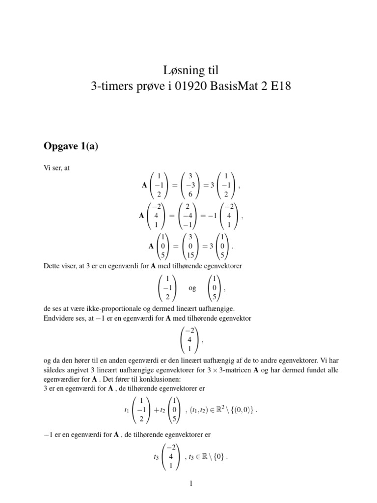 Losning Eksamen BasisMat 2 E18 | PDF