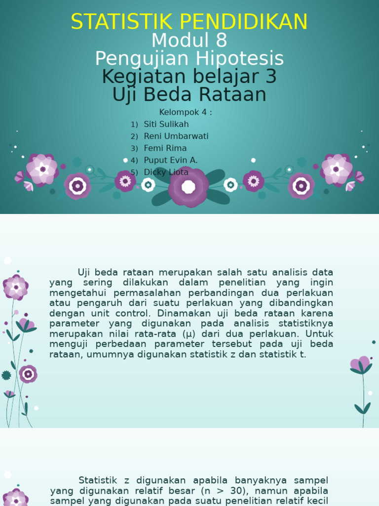 Uji Beda Rataan dalam Statistik Pendidikan | PDF