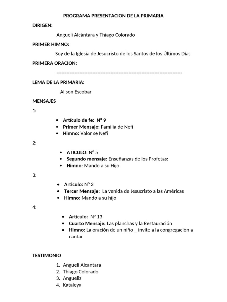 Programa Presentacion de La Primaria | PDF
