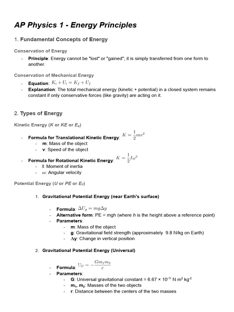 AP Physics 1 - Energy Principles | PDF