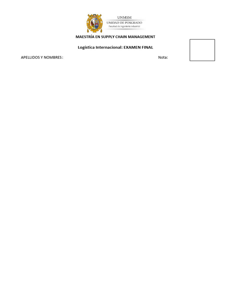 Examen Final LI | PDF | Logística | Cadena de suministro