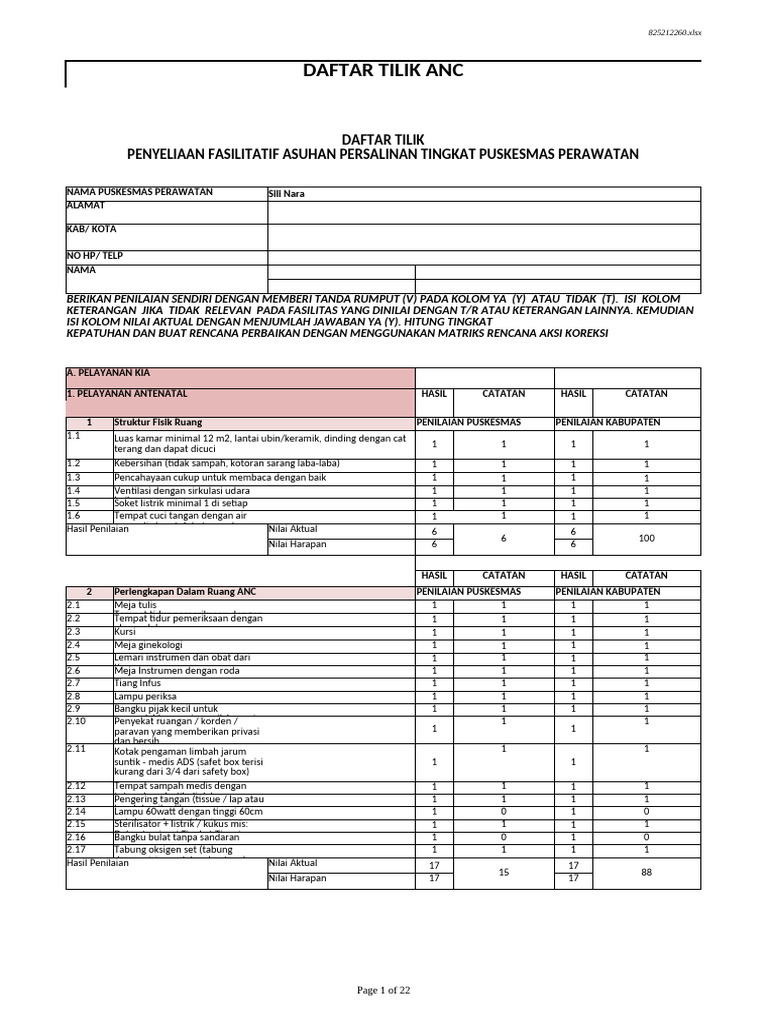 Daftar Tilik Bblr Pkm Silih Nara (1) | PDF