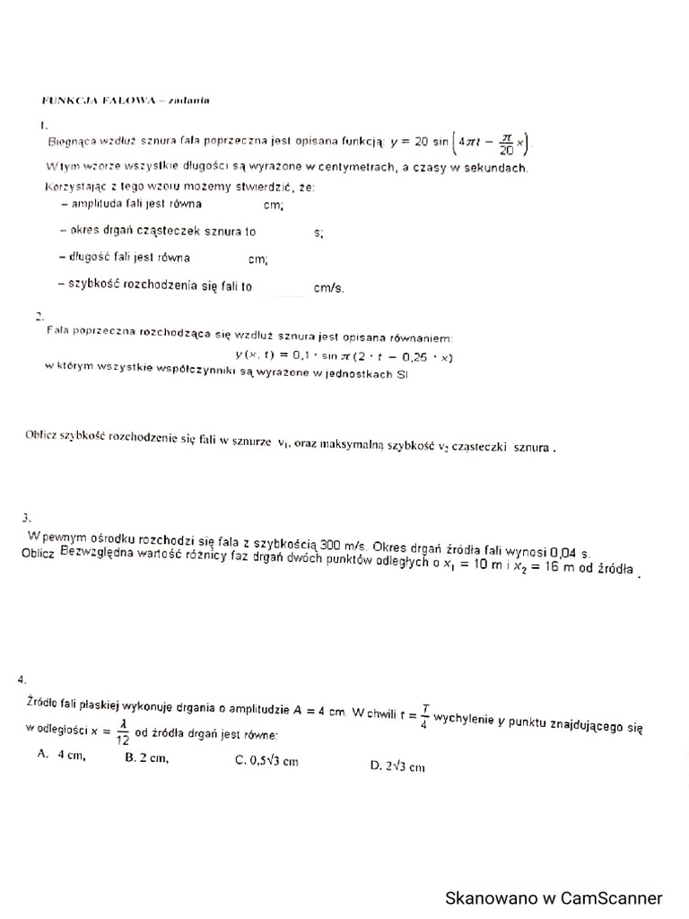 Funkcja Falowa - Zadania | PDF