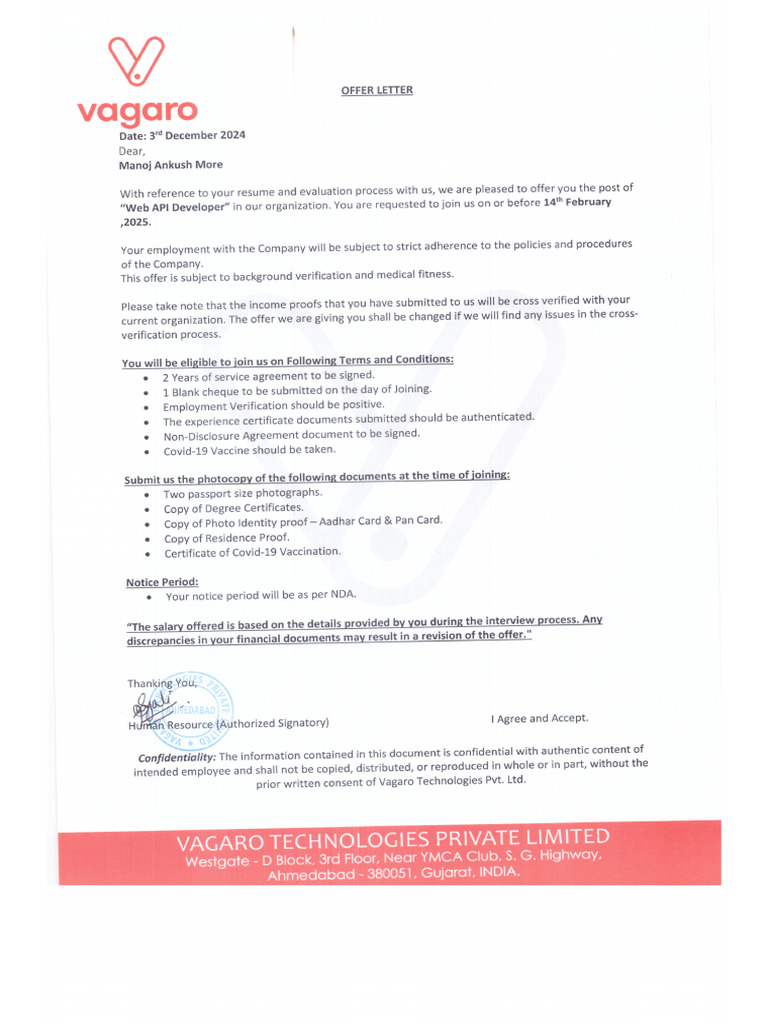 Manoj More - Offer Letter | PDF