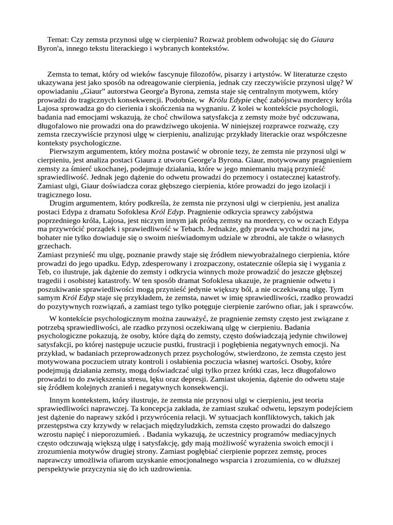 Rozprawka Zemsta Giaur | PDF