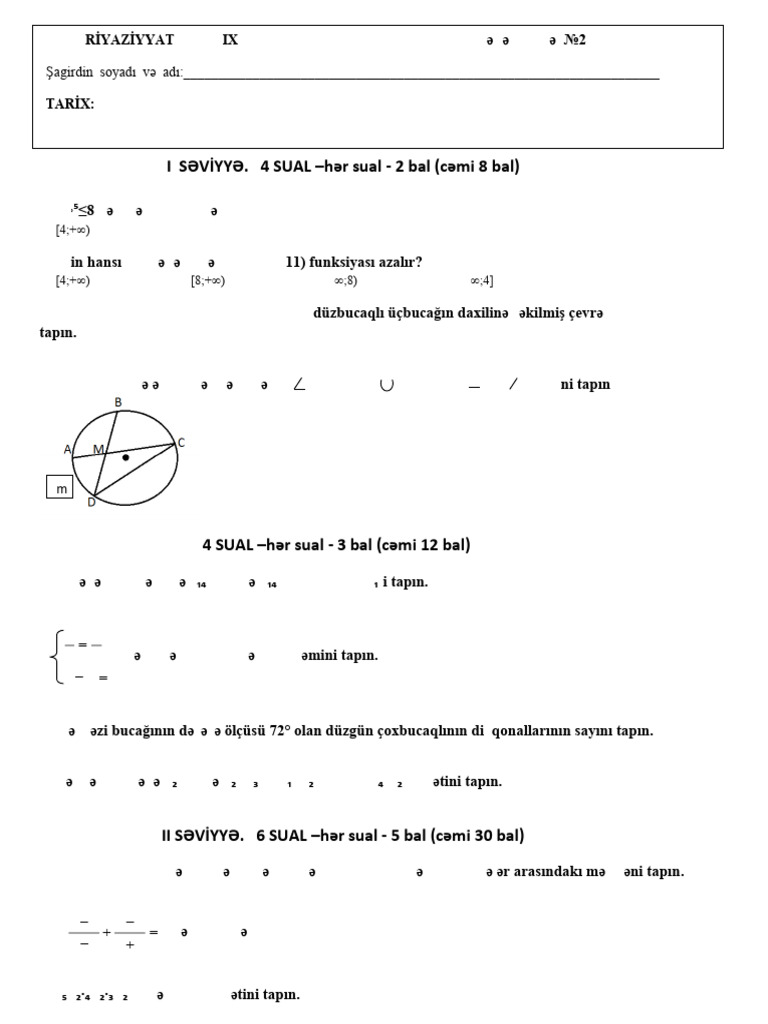 Riyaziyyat IX Sinif. KSQ-2 | PDF