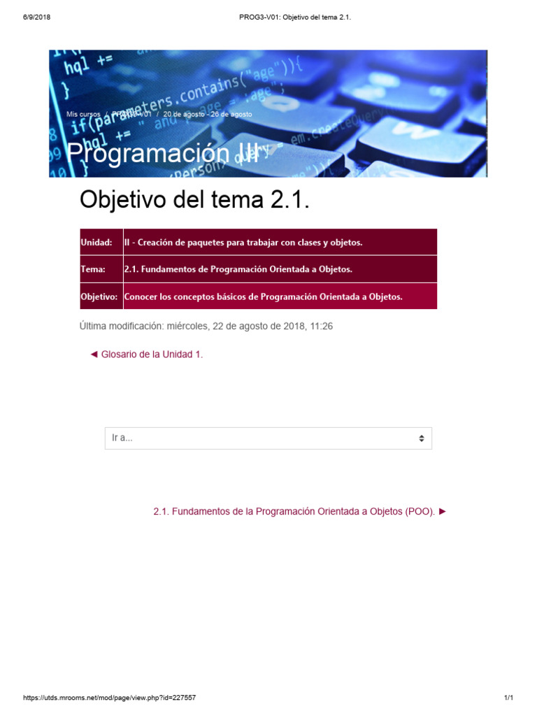 PROG3-V01_ Objetivo del tema 2.1_ | PDF
