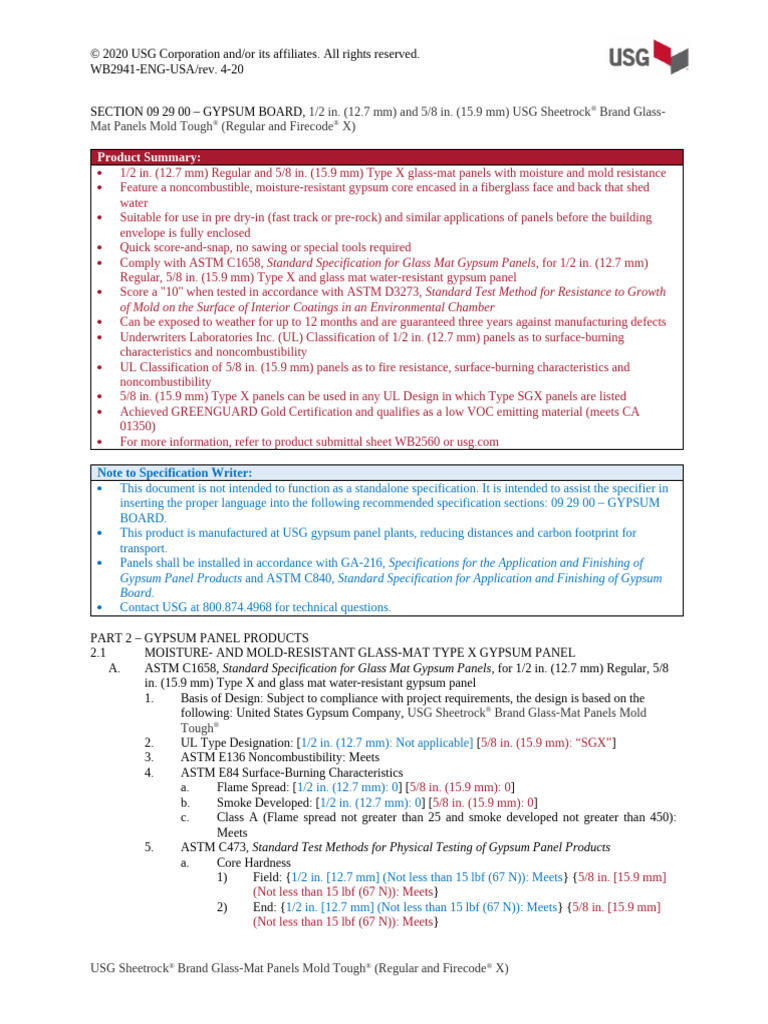 Usg Sheetrock Glass Mat Panels Mold Tough Regular and Firecode X Arch ...