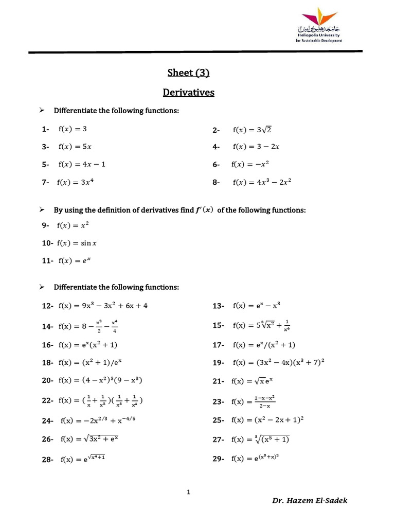 Sheet 3 Derivatives | PDF
