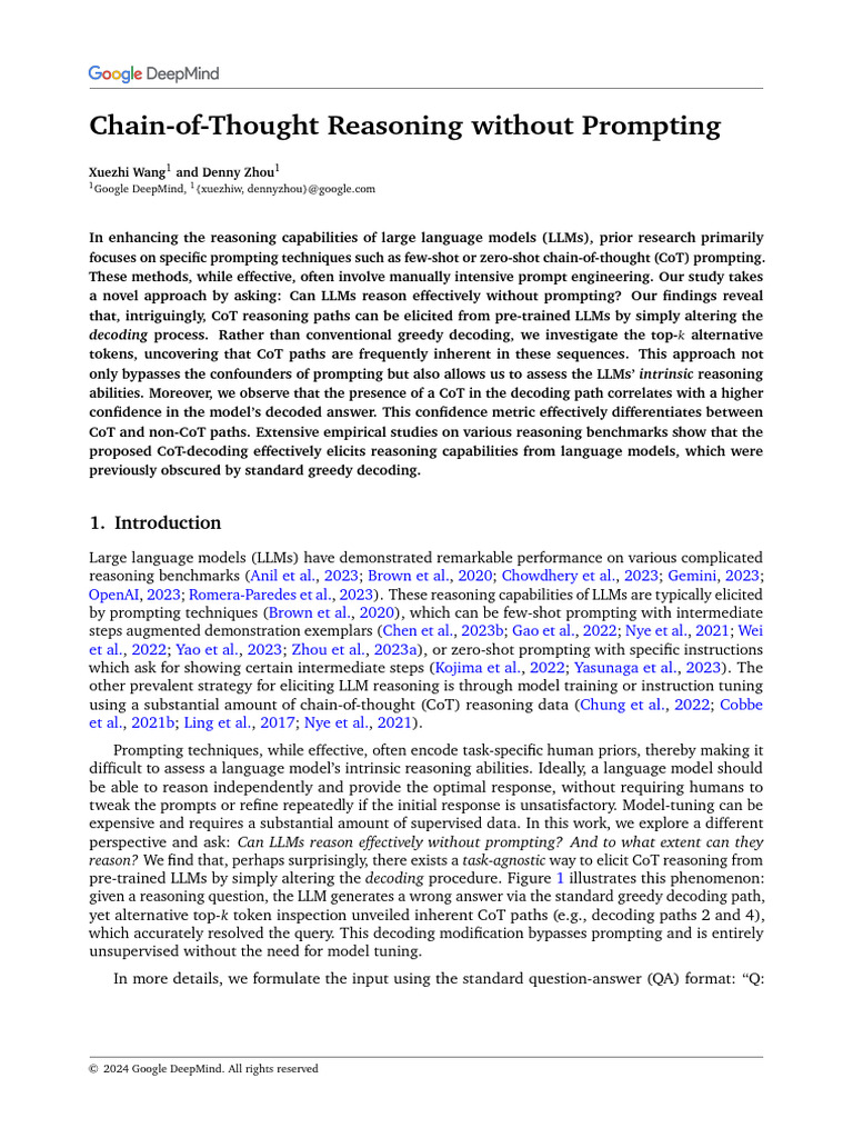 Chain of Thought Reasoning Without Prompting | PDF | Cognitive Science ...
