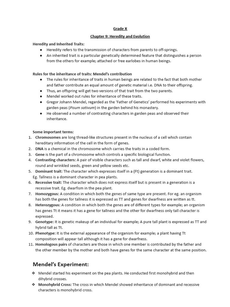 X Science Summary Heredity and Evolution | PDF | Dominance (Genetics ...