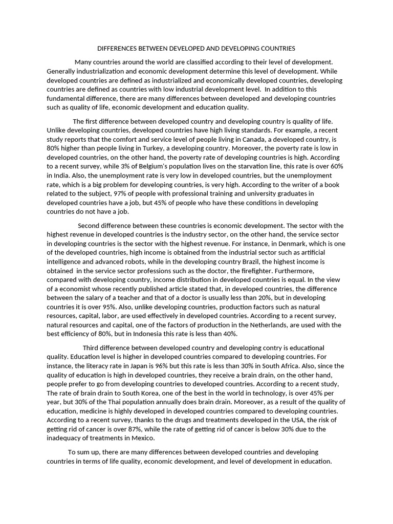 Differences Between Developed and Developing Countries | PDF ...