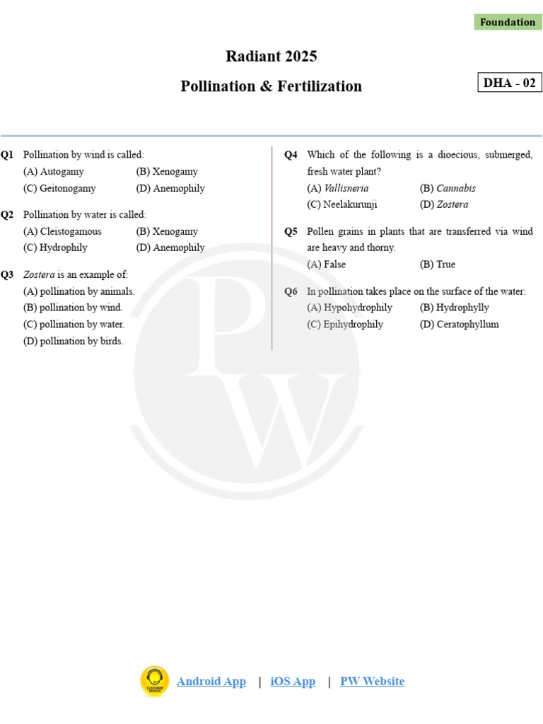 Pollination Quiz & Solutions | PDF | Pollination | Flowers