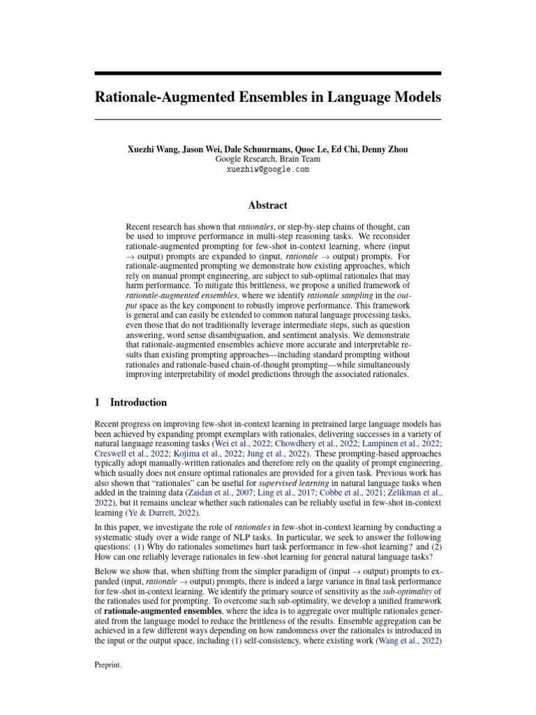 Rationale-Augmented Ensembles in Language Models | PDF | Accuracy And Precision | Learning