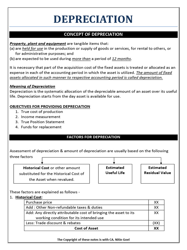 2 - Depreciation @CA - Study - Notes | PDF | Depreciation | Historical Cost