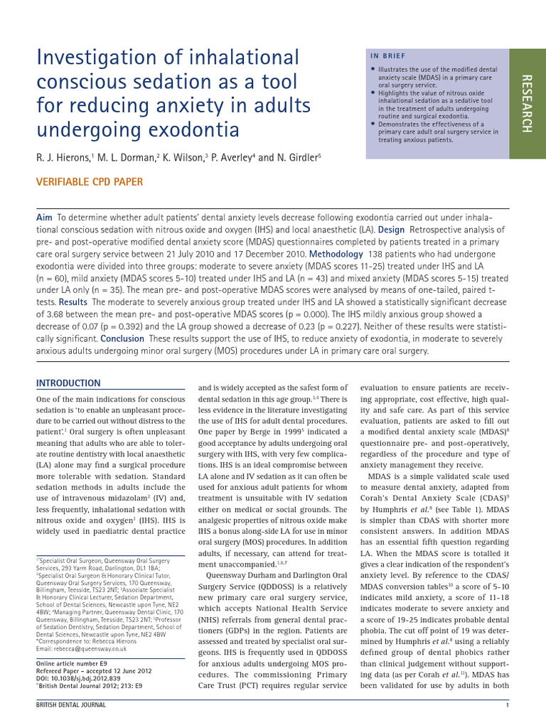 Inhalation sedation | PDF | Health Care | Medical Specialties