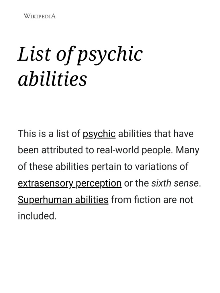 List of Psychic Abilities - Wikipedia | PDF | Extrasensory Perception ...