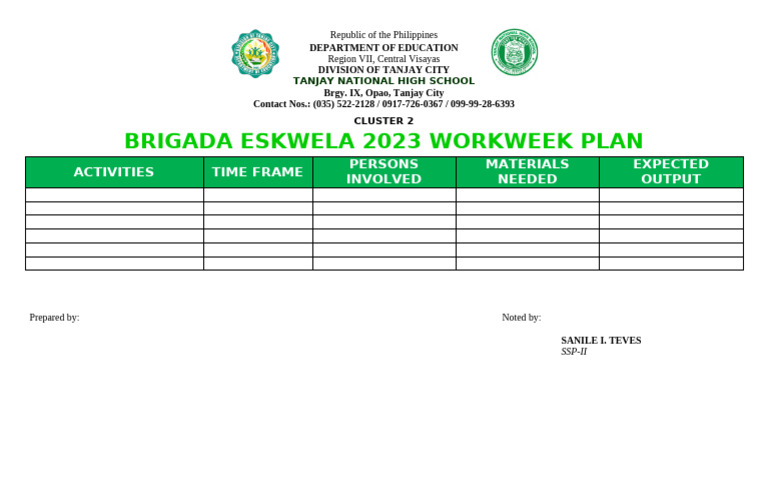 BE Workweek Plan 2023 | PDF