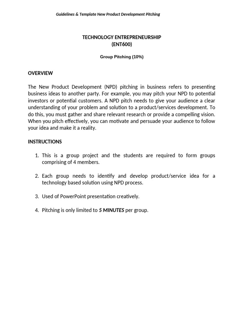 ENT600 - NPD PITCHING_GUIDELINES | PDF