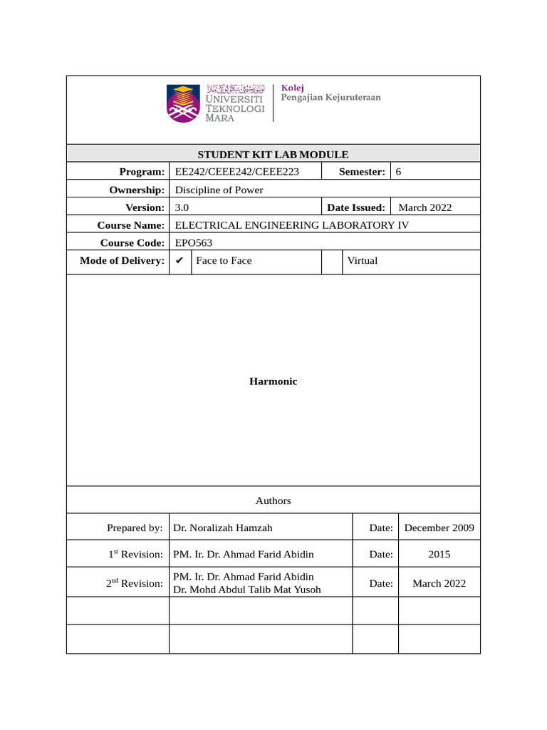 EPO563 (Student Kit) PU2 - Harmonics | PDF | Experiment | Theory