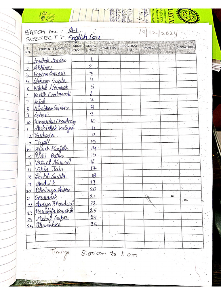 English Core & Elective Batch List | PDF