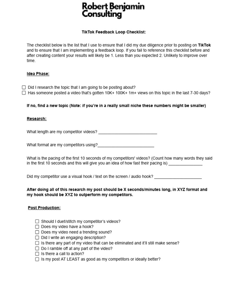 TikTok Feedback Loop Checklist | PDF