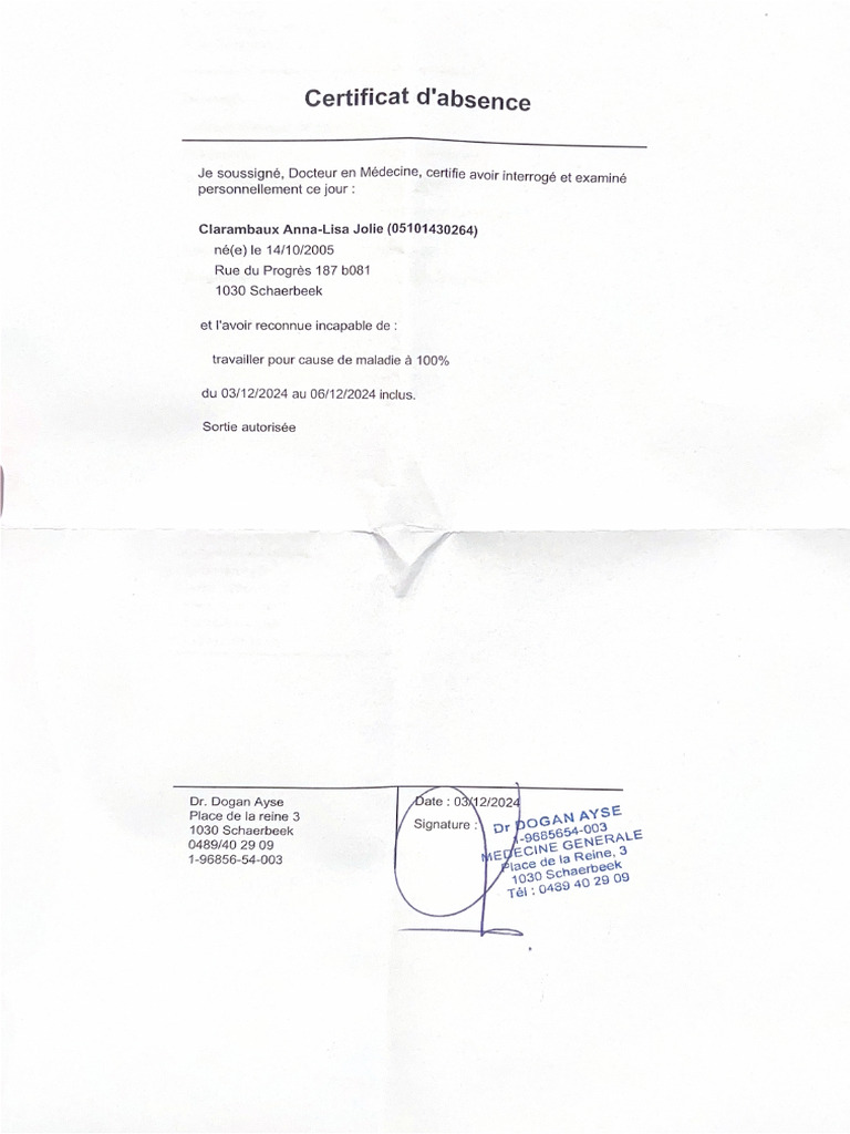 Certificat d'Absence | PDF