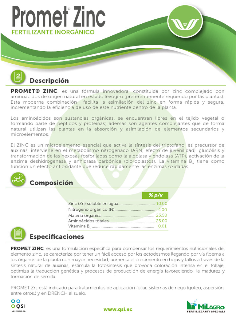 Fichas-Técnicas-Promet Zinc | PDF | Zinc | Auxina