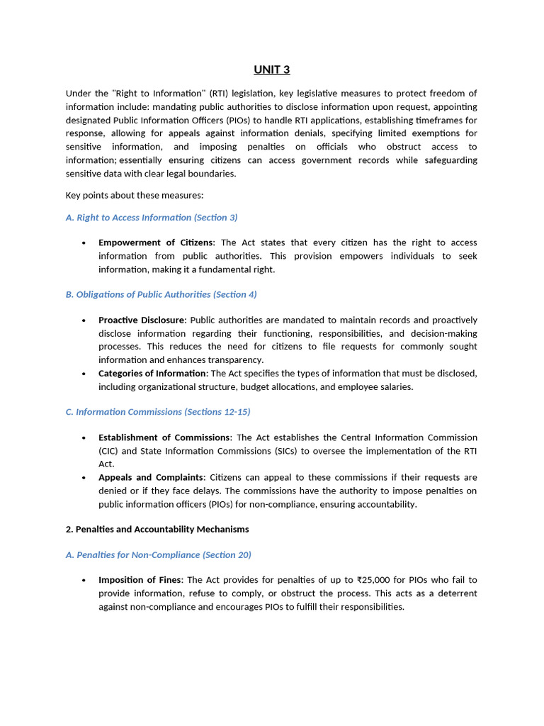 UNIT 3 RTI | PDF | Freedom Of Information Laws By Country | Accountability