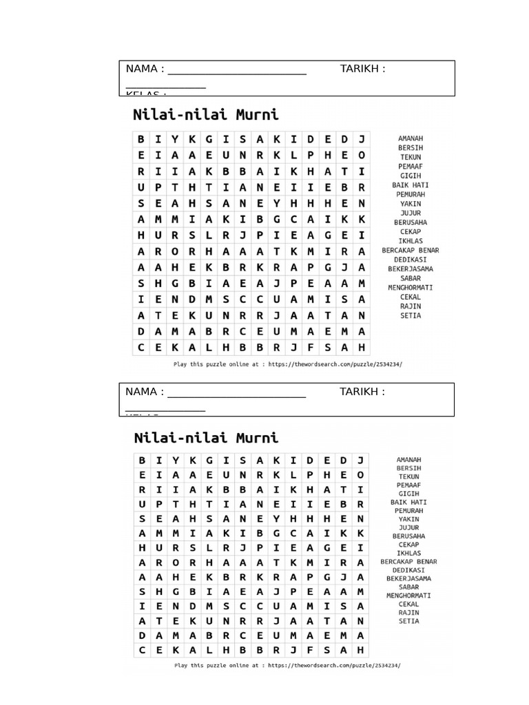 Word Search -Moral | PDF