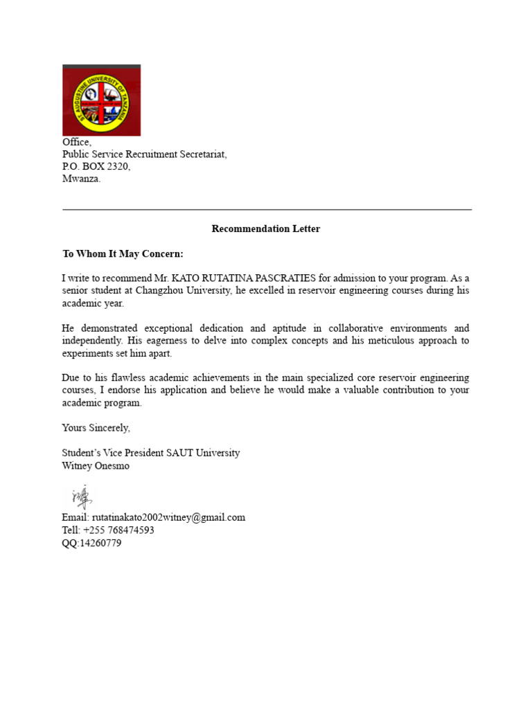 Recommendation Letter Confirmation | PDF