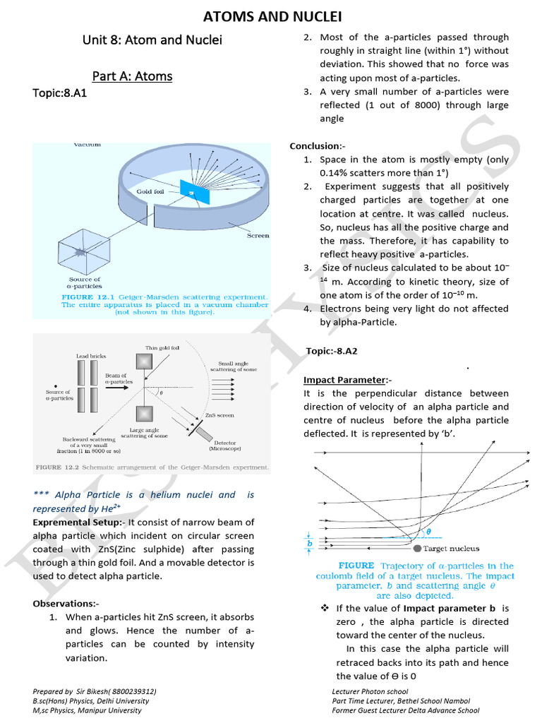 UNIT 8 Atom and nuclei | PDF | Atomic Nucleus | Nuclear Reaction
