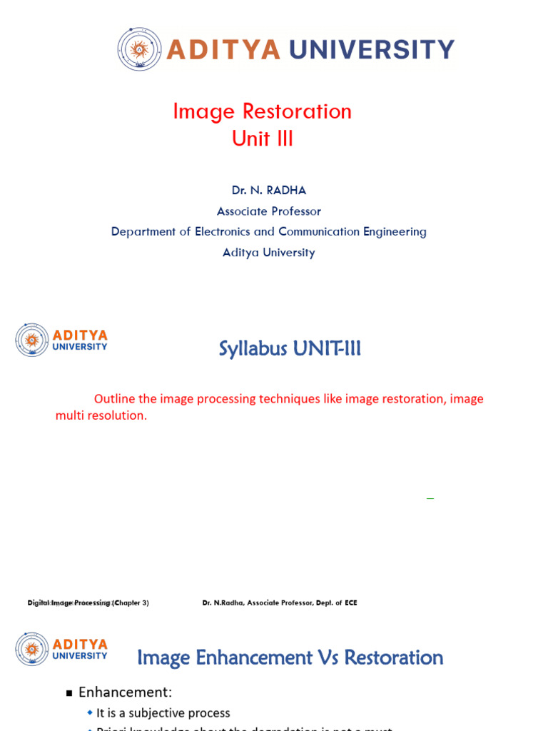 Image Restoration Techniques Overview | PDF | Probability Density ...