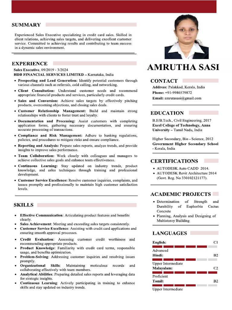 Amrutha Sasi CV SE | PDF