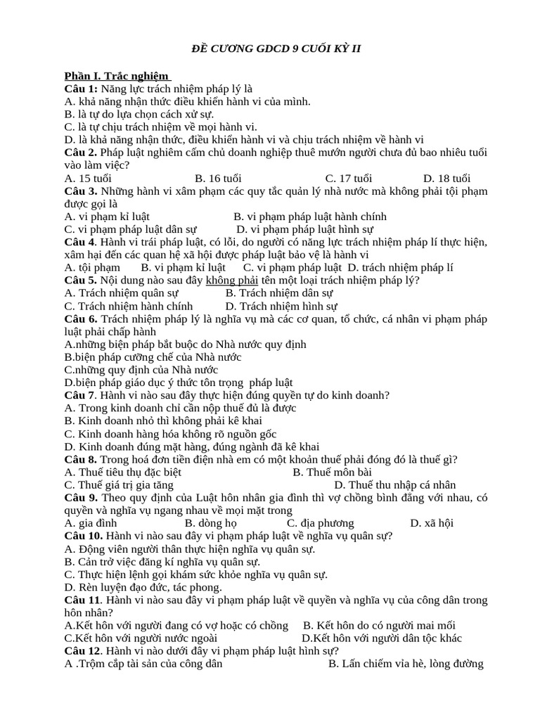 ĐỀ CƯƠNG GDCD 9 CUỐI KÌ 2 (1) | PDF