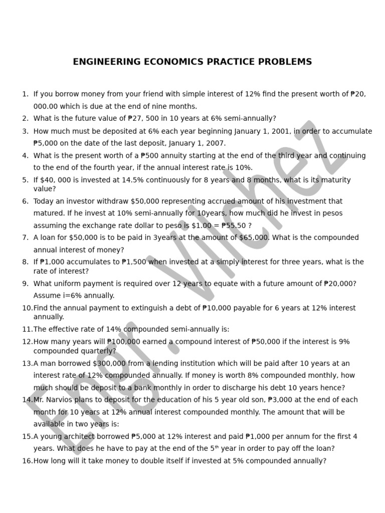 Engineering Economics Practice Problems | PDF | Interest | Investing