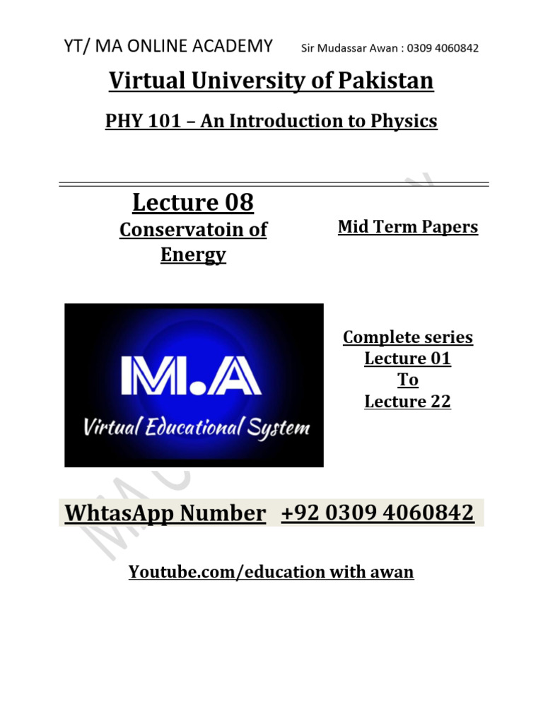 PHY 101 CHap 8 | PDF | Potential Energy | Mechanical Engineering PHY 101 CHap 8 | PDF | Potential Energy | Mechanical Engineering