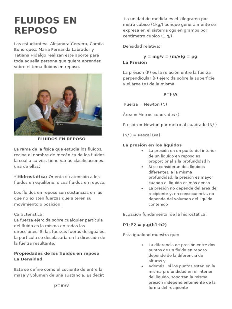 Fluidos en Reposo | PDF | Presión | Líquidos