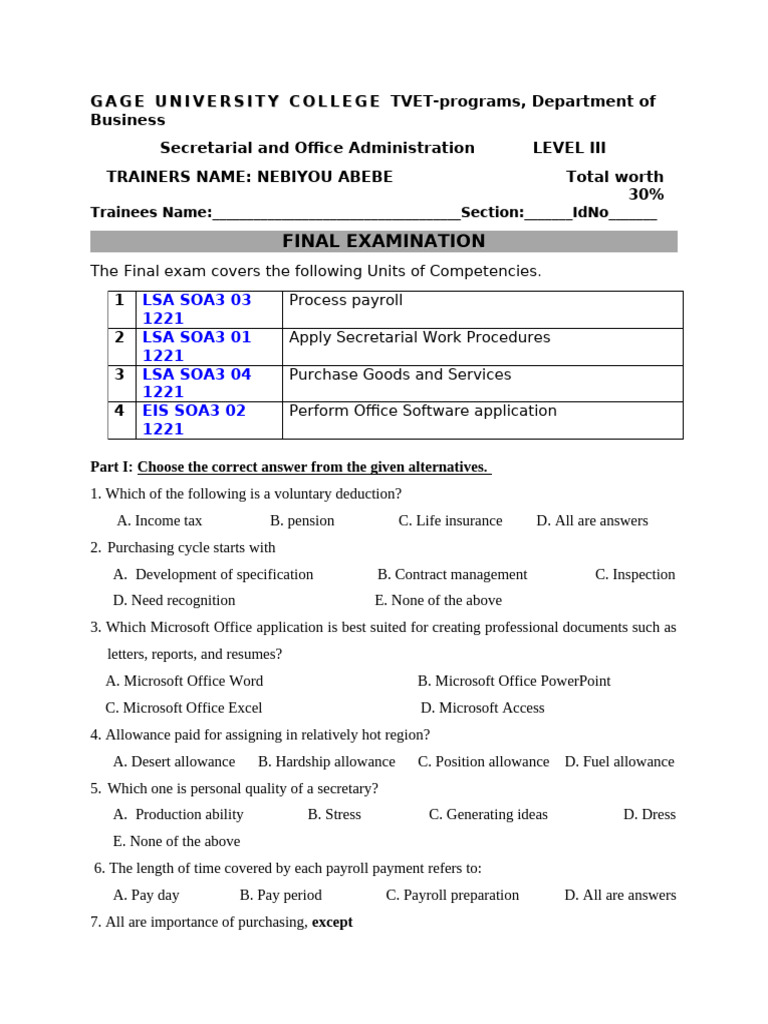 Level III Final SOA | PDF | Microsoft Office | Payroll