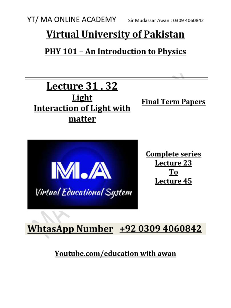 PHY 101 Lec 31 32 | PDF
