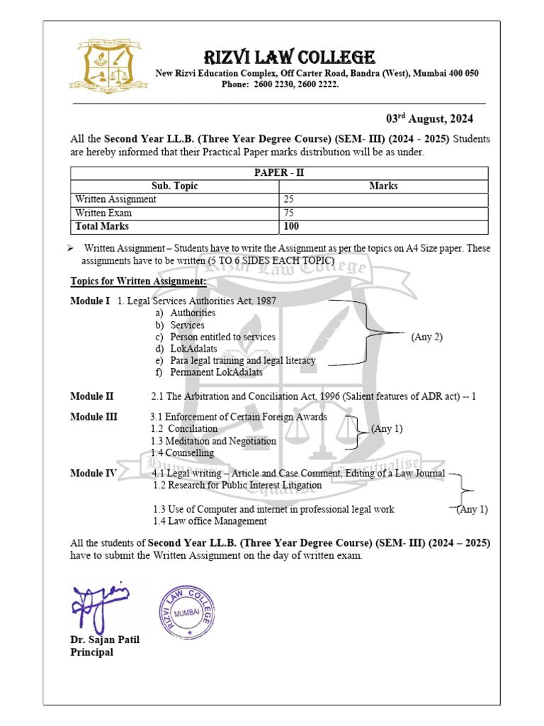 Second Year LLB Practical Notice | PDF