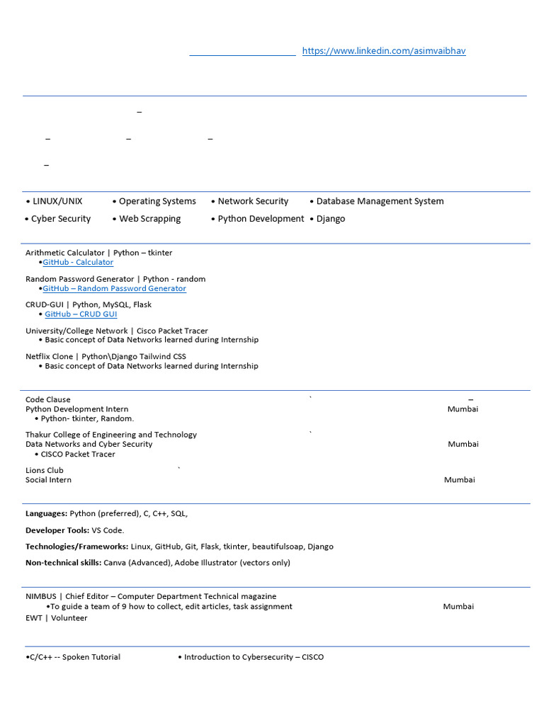 GD Asimvaibhav Tiwari Resume TCET | PDF | Python (Programming Language) | Computing