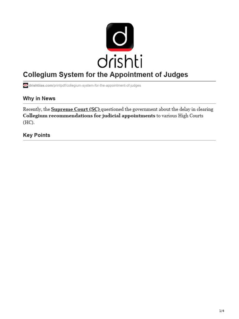 1611926217 Collegium System for the Appointment of Judges (1) | PDF ...