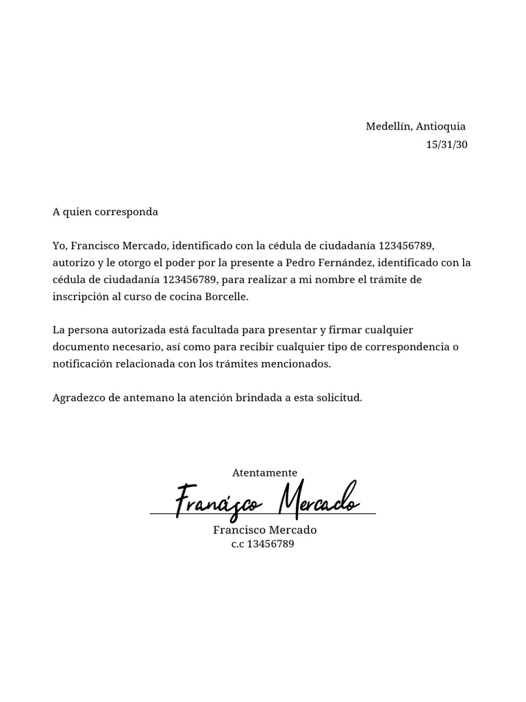 Documento A4 Carta Poder Formal Blanco y Gris | PDF