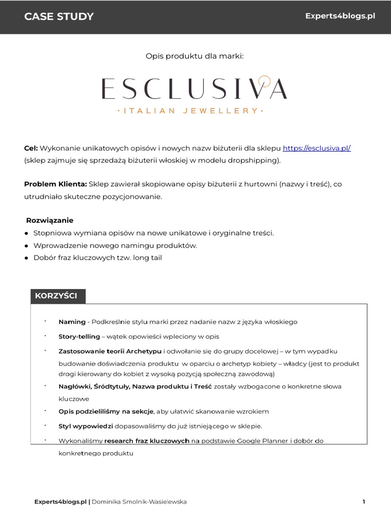 CASE STUDY – Opis produktu_Esclusiva.docx | PDF