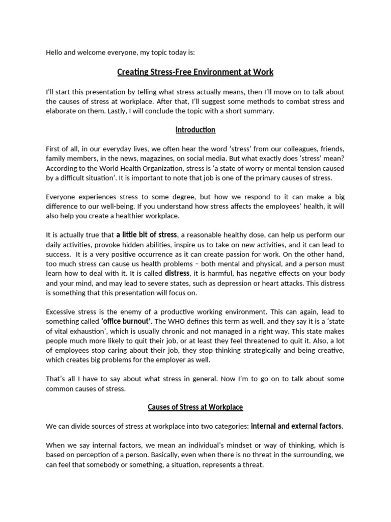Creating Stress-Free Environment | PDF | Stress (Biology) | Employment