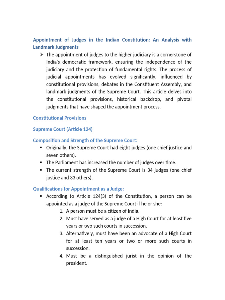 Appointment of Judges Indian Constitution | PDF | Supreme Court Of ...