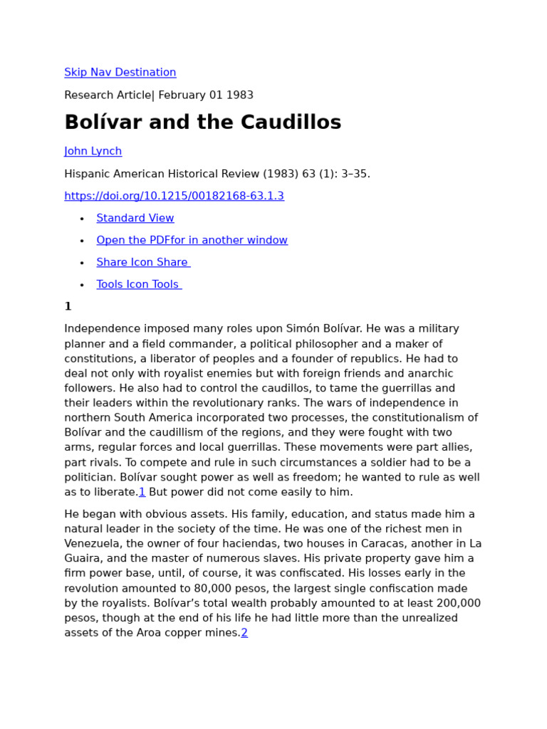 Bolívar and the Caudillos | PDF | Venezuela