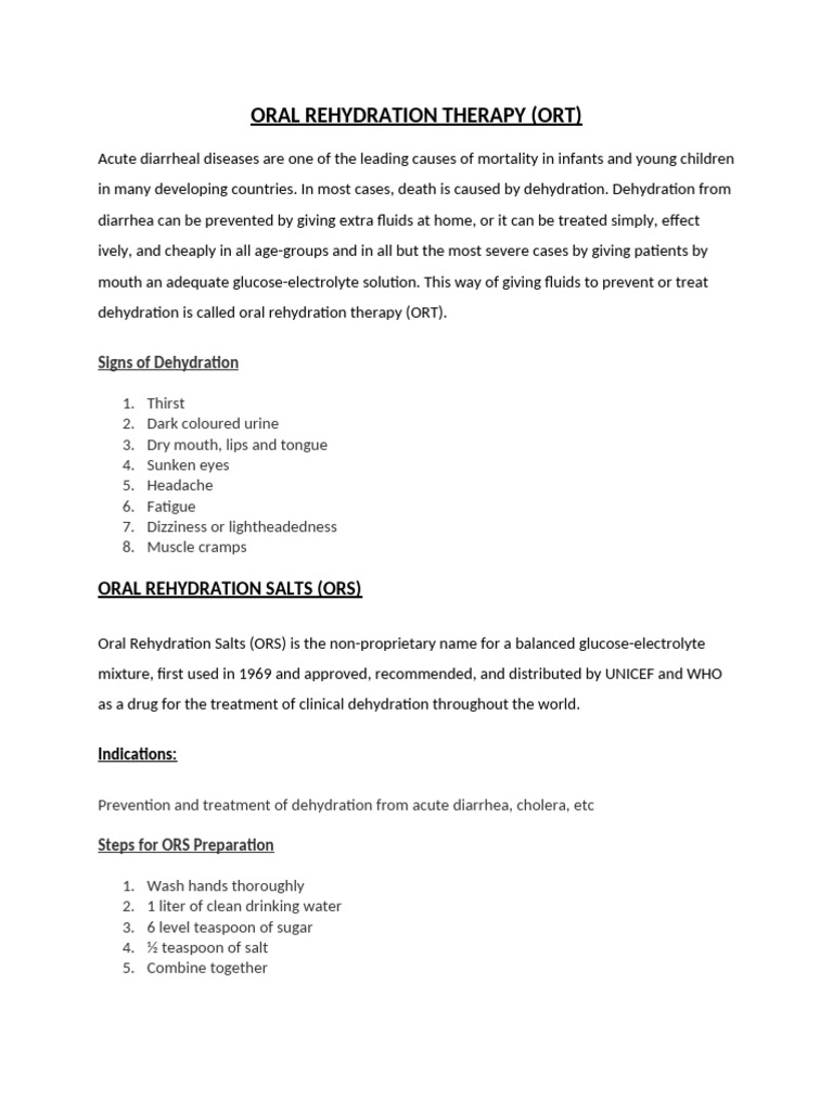 Oral Rehydration Therapy Ort | PDF | Diarrhea | Body Fluids