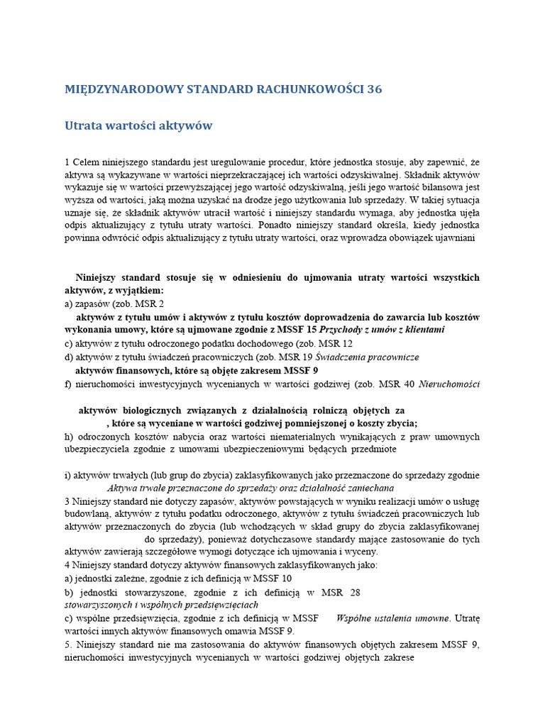 MSR 36 Utrata Wartości Aktywów | PDF